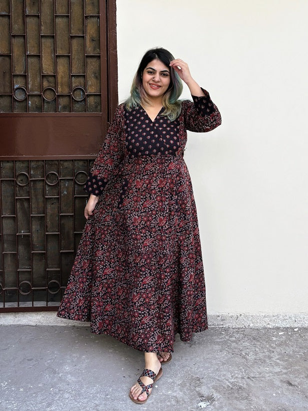 Kohl Ajrakh A line Maxi Patch Dress – Kasaa Hues